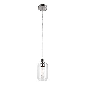 Gruenlich Pendant Lighting Fixture for Kitchen and Dining Room, Hanging Lighting Fixture, E26 Medium Base, Metal Construction with Clear Glass, Bulb not Included, 1-Pack Nickel
