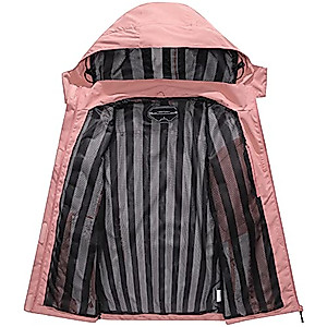 OTU Women's Waterproof Rain Jacket Lightweight Hooded Raincoat for Hiking Travel Outdoor Pink XL