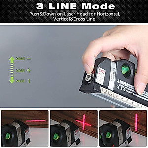 Sondiko Laser Level Tool Kit, Multifunction Laser Leveler for Picture Hanging, Cabinets, Tiles, Measure Tape Standard & Metric Tape Ruler (8ft/2.5M) with Retractable Metal Tripod Stand