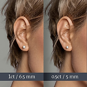 SugarTang Sterling Silver 6prong Moissanite Earrings, 1ct D Color, VVS1 Clarity, Round Cut, Hypoallergenic, Lab-Created Diamond, 18K White Gold Plated for Women