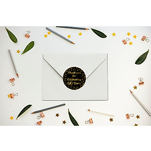 60th Birthday Round 2 Inch Big Glossy Stickers, Thank You for Celebrating 60 Years Black and Gold Labels, Great for Party Favors, Decorations, Tags, Gift Bags and Supplies. Made in USA
