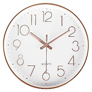 Yoiolclc Wall Clock Battery Operated Non-Ticking Modern Analog Wall Clocks for Living Room, Kitchen, School (12Inch, Rose Gold)