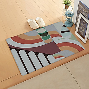 Geometric Abstract Antifatigue Kitchen Bath Door Mat Cushioned Runner Rug,Washable Welcome Floor Sink Mat,Rertro Middle Century Multi Colored Geometric Waterproof Comfort Standing Doormat,24"x36"