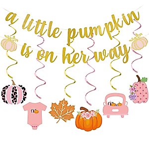 Little Pumpkin Baby Shower Decorations, Gold Glitter A Little Pumpkin is On Her Way Banner Little Pumpkin Baby Shower Banner for Little Pumpkin is On Her Way Baby Shower Party Decorations