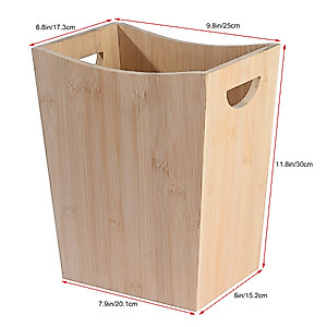 Bamboo Trash can，11.8" x 9.8" x 6"Small Waste Basket with Handles，Wooden Trash cans are Suitable for Offices, Bedrooms, Kitchens, and bathrooms