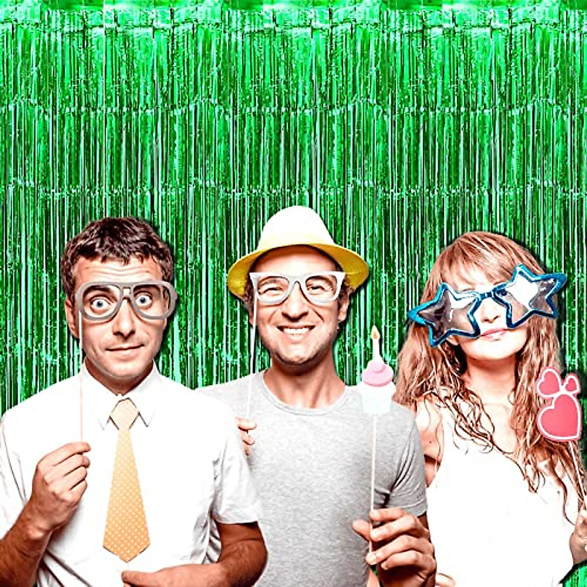 8 Pack Green Tinsel Foil Fringe Curtain Backdrop, 3.28Ft x 8.2Ft Metallic Streamers for Photo Booth Birthday Wedding Bridal Shower Bachelorette New Year Party St Patrick Day Decorations