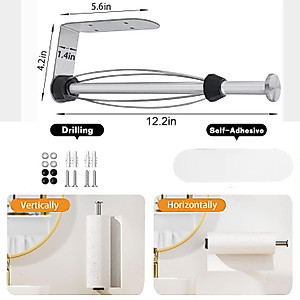 Shinhadi Paper Towel Holder Under Cabinet with Damping Effect,Wall Mount Paper Towel Holder Single Hand Operable, Self-Adhesive or Drilled for Kitchen Bathroom Pantry