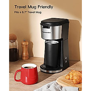 Famiworths Single Serve Coffee Maker for K Cup & Ground Coffee, With Bold Brew, One Cup Coffee Maker, 6 to 14 oz. Brew Sizes, Fits Travel Mug, Classic Black