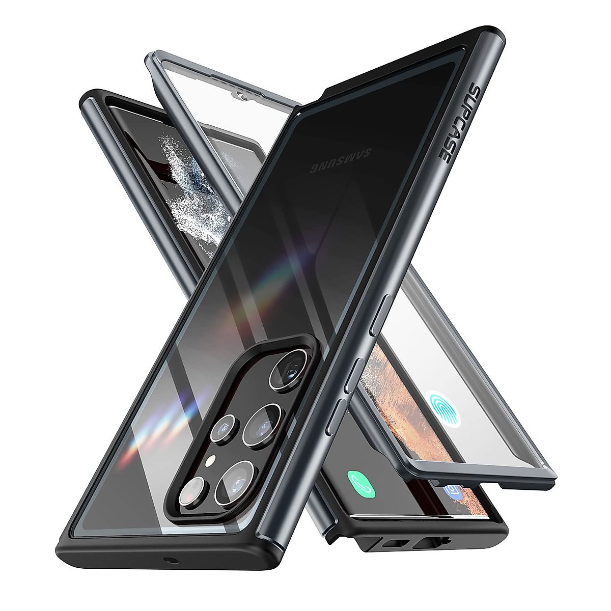 SUPCASE UB Edge Pro Series Case for Samsung Galaxy S22 Ultra 5G (2022 Release), Slim Frame Clear Protective Case with Built-in Screen Protector (Black)