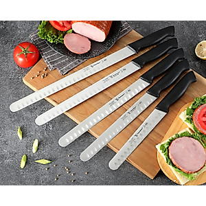 HUMBEE Chef 11-Inch Carving Knife with Granton Edge for Turkey Ham Meat Slicing and cutting NSF Certified CP5-11 Black
