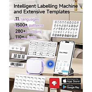 Vixic Bluetooth Label Maker Machine with Tape, Small Label Printer, M960 Label Sticker Portable Printer for 9mm, 12mm Label, Multiple Templates Font Icon for Office, Home, School, Purple