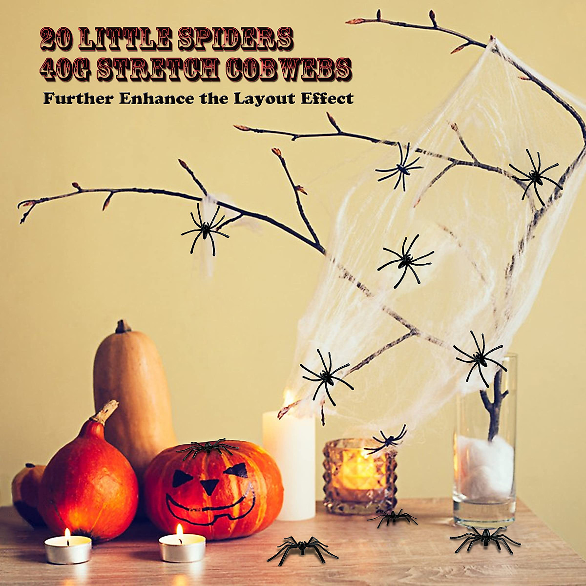 TDHDIKE 200" Halloween Spider Web 59" Giant Spider Decorations Black Triangular Huge Spider Web for Indoor Outdoor Halloween Decorations 20 Small Plastic Spiders 40g Stretch Spider Webs Black