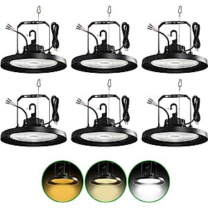 UFO LED Warehouse Light High Bay Dimmable 0-10V with US Plug 4Ft Cable, 240W (Eqv.1200W MH/HPS), 5000K, lP65 commercial Area Lighting Fixture for Warehouse Workshop Garage Barn, UL Listed(6 Pack)