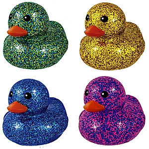 JA-RU Giant Glitter Rubber Ducks (4 Rubber Duckies Assorted) Baby Bath Toys & Pool Beach Essentials. Stress Relief Sensory Play Fidget Toy. Bulk Pinata Filler Stocking Stuffer. 4343-4s
