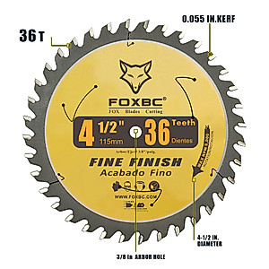 FOXBC 4-1/2 Inch Trim Circular Saw Blade 36 Tooth Fine Finish Wood Cutting with 3/8-Inch Arbor