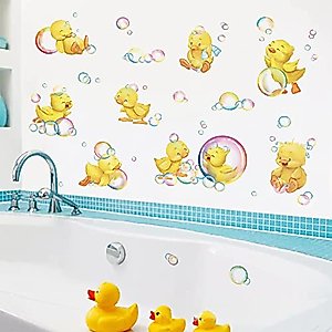 wondever Yellow Ducks Wall Stickers Bubble Peel and Stick Wall Art Decals for Kids Bathroom Baby Nursery Bedroom