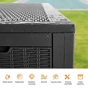 Lynkloft Outdoor Storage Box 100 Gallon Waterproof Deck Box Resin Patio Storage Bench with Lockable Lid Outdoor Storage Bin for Pillow, Cushion, Garden Tool, Black