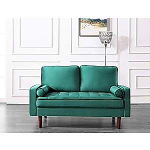 Container Furniture Direct Womble Modern Velvet Upholstered Living Room Diamond Tufted Chesterfield Loveseat with Gleaming Nailheads, Pine Green
