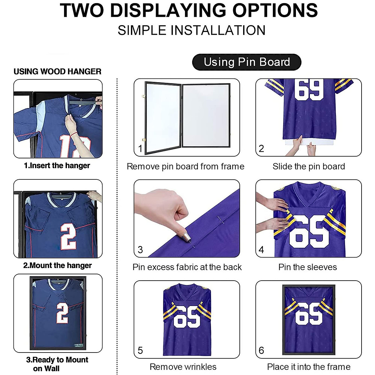 Grintus Jersey Frame Display Case Jersey Display Case Jersey Shadow Box with 98% Uv Protection Acrylic and Hanger for Baseball Basketball Football Soccer Hockey Sport Shirt and Uniform,Black Finish