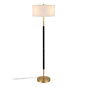 Henn&Hart 2-Light Floor Lamp with Fabric Shade in Matte Black/Brass/White, Floor Lamp for Home Office, Bedroom, Living Room