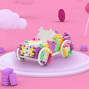 Plus Plus Color Cars Tube, Car Building Block Kit, 3D Puzzle Stem Toy Set for Kids, 200 Mini Interlocking Pieces - Candy