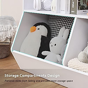 Iwell Toy Storage Cabinet with 3 Drawers, Kids Bookshelf, Kids Toy Organizer, 8 Cubicles, Bookcase Footboard, Bookshelf for Kids, for Playroom, Bedroom, Nursery, School, White