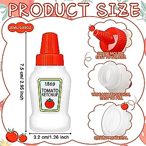 12 Pcs 25 ml Mini Condiment Bottles Mini Ketchup Bottle Reusable Condiment Bottles for Sauces Portable Plastic Sauce Container for Bento Box Syrup Salad Honey (Orange, Yellow, Tomato and Honey Style)