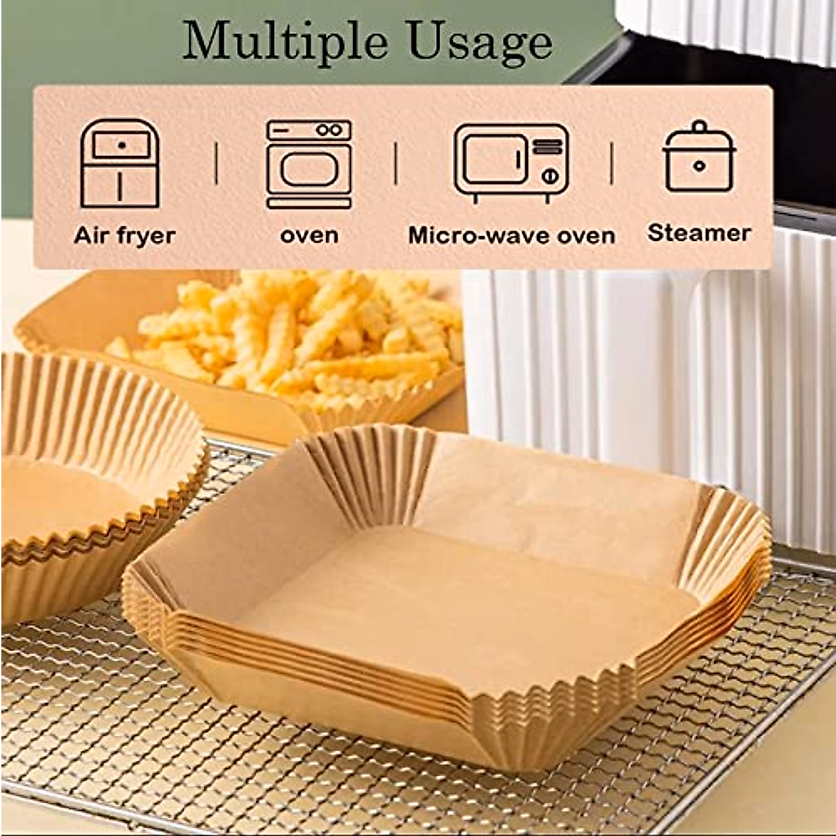 AILIFEER Air Fryer Disposable Paper Liner,X-Large 100 pcs 9.0Inch Square Non-Stick Air Fryer Parchment Paper Liners,Thickened Waterproof Oil-Proof Baking Paper