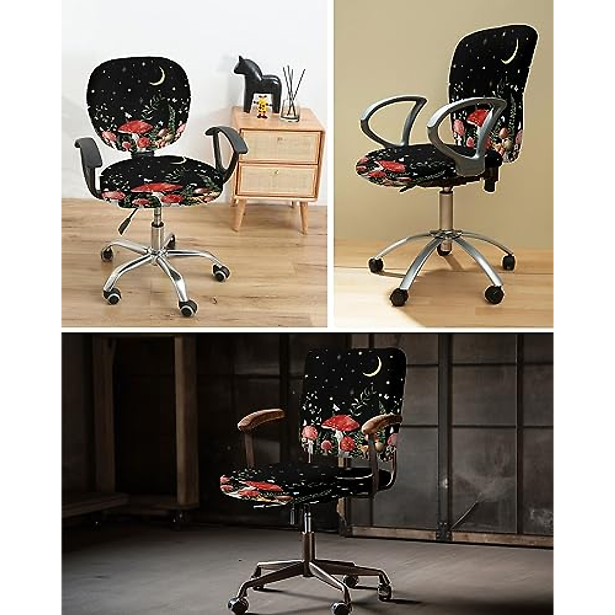 Big buy store Office Chair Cover Mushroom Flowers Butterfly Desk Chair Cover Stretch Elastic Universal Computer Chair Covers Green Leaves Stars Moon Stretch Rotating Chair Slipcovers Protectors