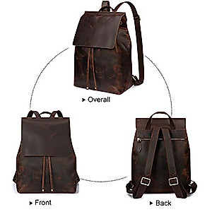 S-ZONE Women Vintage Genuine Leather Backpack Fashion Rucksack Schoolbag Travel Daypack with Luggage Sleeve