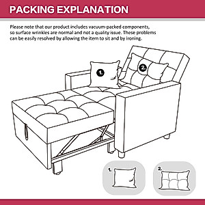 Litbird [UPDATED] Convertible Chair Sleeper Bed, Stepless Adjustable Backrest, Futon Chair Turns Into Bed, Sleeper Sofa for Living Room, 3 in 1, Linenette, Deep Gray