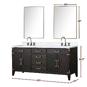 Bell+Modern Harbor 72 in W x 22 in D Black Oak Double Bath Vanity and Carrara Marble Top