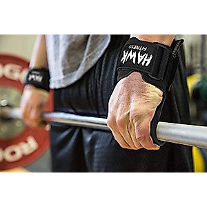 HWK Sports Weightlifting Hooks with Wrist Straps for Men & Women, Black, Padded Lifting Hooks with Heavy Duty Lifting Straps Ideal for Weightlifting, Bodybuilding & Powerlifting Weights up to 700lbs