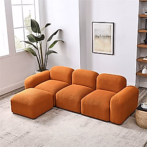 sgzyl L-Shape Modular Sectional Sofa，DIY Combination，Teddy Fabric，Orange.