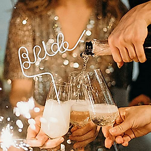 Fibye 12 Pcs Reusable Bachelorette Party Decorations Straws Set: 1 White Large Bride Straw & 11 Pink Diamond Ring Straws; Bridal Shower Engagement Wedding Party Supplies; Bride Gifts, 12.6''