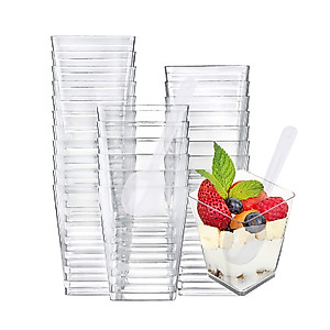 Sohapy 100 Pack 5.Oz Tall Square Food Grade Clear Plastic Dessert Tumbler Cups for Tiramisu,Cakes,Ice cream,Parfait, Dip, Sundaes,and Cookies (100)