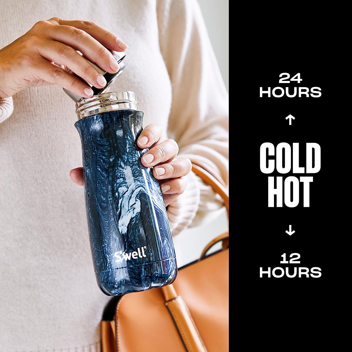 S'well Stainless Steel Traveler, 16oz, Azurite Marble, Triple Layered Vacuum Insulated Containers Keeps Drinks Cold for 24 Hours and Hot for 12, BPA Free, Easy Carrying On the Go