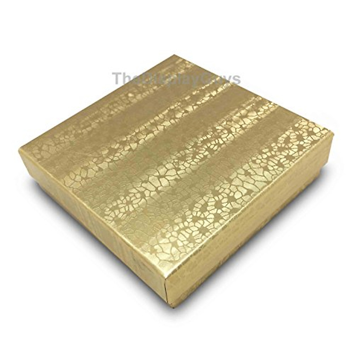 TheDisplayGuys 25-Pack #33 Cotton Filled Cardboard Paper Jewelry Box Gift Case - Gold Foil (3 1/2" x 3 1/2" x 1")