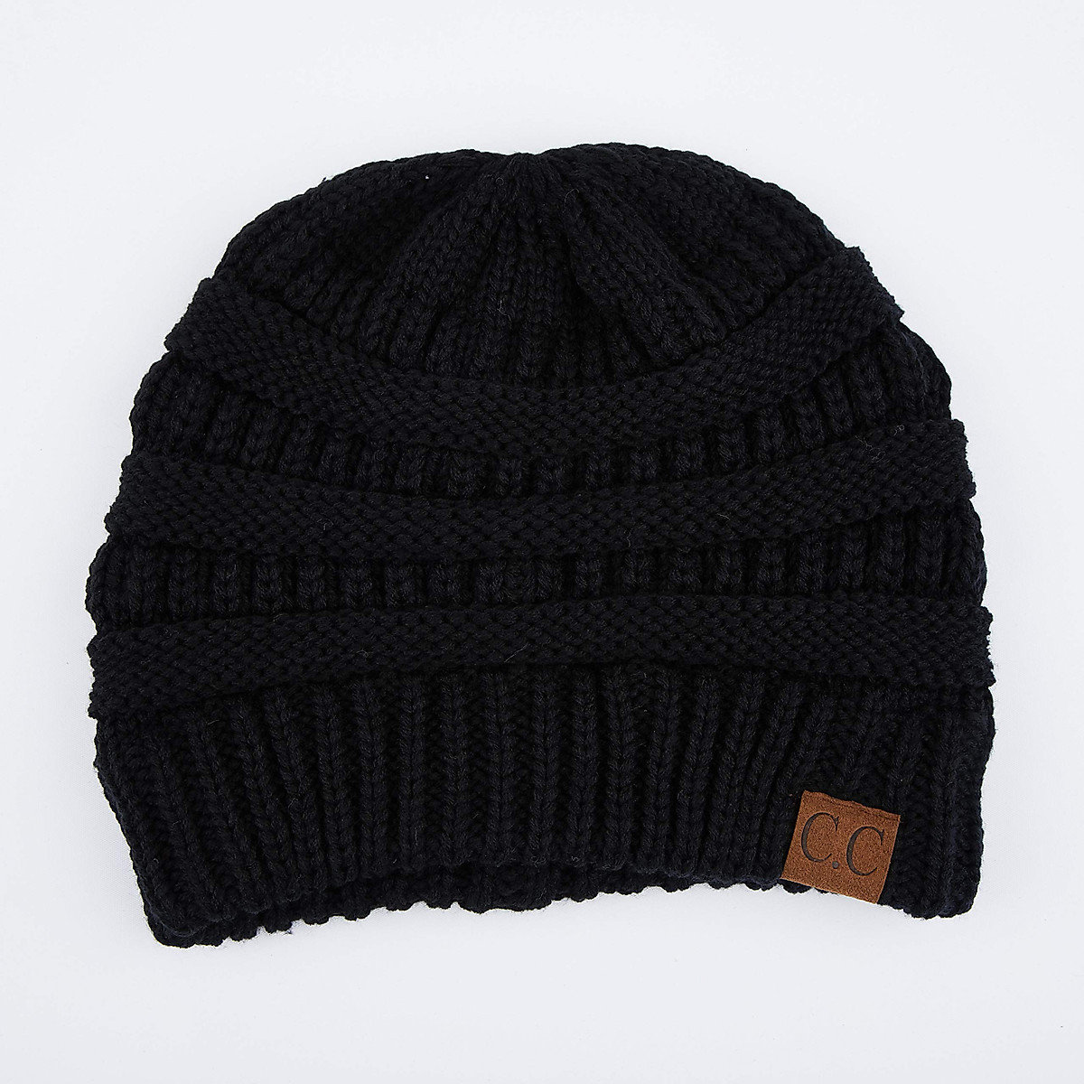C.C Thick Slouchy Knit Unisex Beanie Cap Hat,One Size,Black