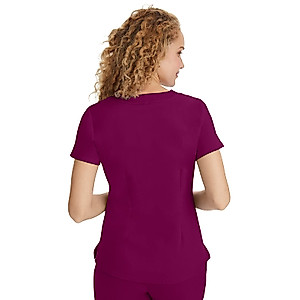 Healing Hands Women's Y-Neck Scrub Top with 2 Pockets, Knit Details, Shirttail Hem, and 2-Way Stretch Fabric 2167, Large, Wine