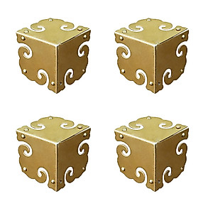 Tiazza 4Pcs Vintage Pure Brass Corner Protectors Antique Hardware Desk Edge Wooden Jewelry Gift Box Cabinet Three Sides Full Encase Corner Guard (Gold)
