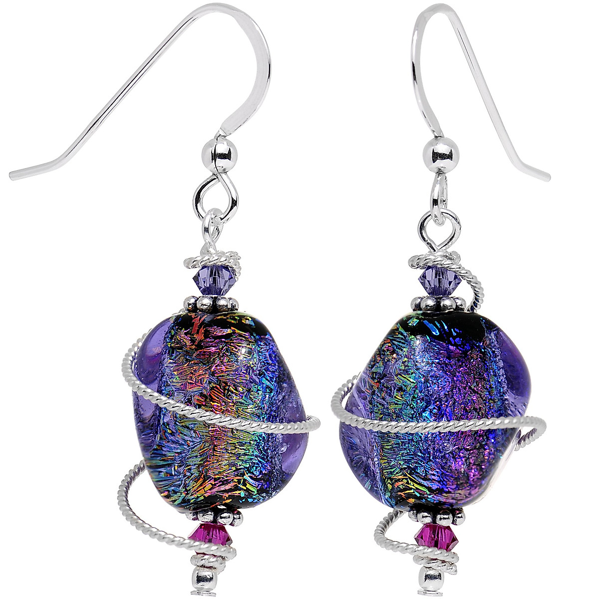 Body Candy Handcrafted 925 Silver Purple Dichroic Drop Dangle Earrings Created with Crystals