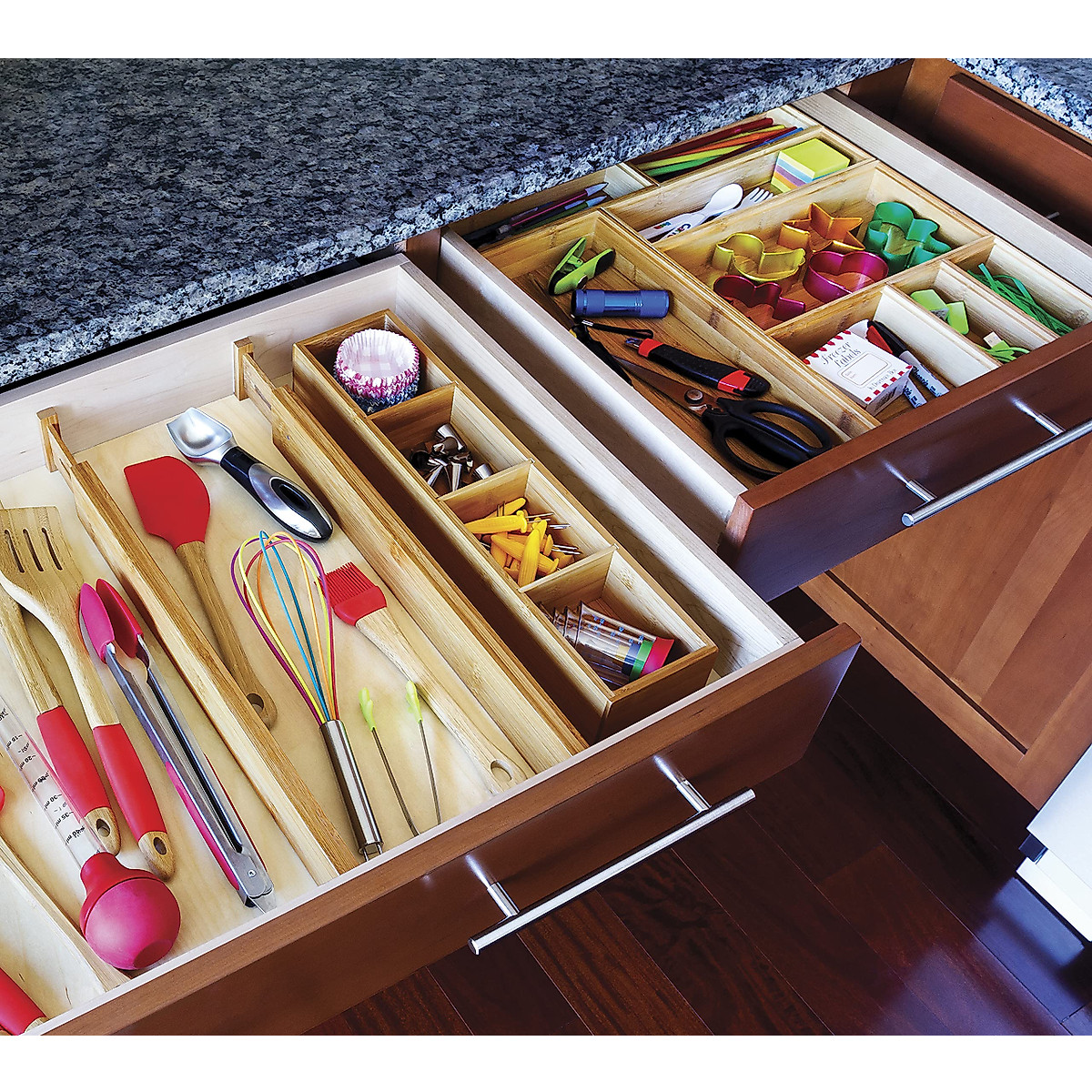 Lipper International 8896 Bamboo Wood Custom Fit Adjustable Kitchen Drawer Dividers, Set of 2