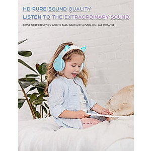 VuyKoo Bluetooth Headphones with Microphone/RGB LED Light Up, Cat Ear Wireless Headphones, Stereo Gaming Headset for Cellphone/PC/Laptop/Tablet/TV Kids Girls & Boys Teens/Birthday Gift (Green)