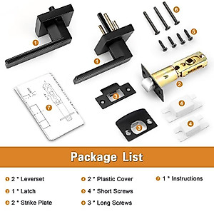 Probrico 10 Pack| Matte Black Passage Door Levers Interior Heavy Duty Square Door Handles, Hall/Closet Non-Locking Door Levers for Pantry Utility Room, Contractor Pack