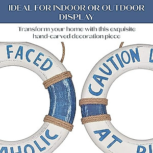 MEANT2TOBE Tiki Bar Hut, Hand Carved Buoy Cute Lifesaver Rings “Ship Faced Aquaholic” & “Caution Drunks at Play”, Sign Pool Decorations, Beach Décor Life Ring, Tiki Bar Decorations