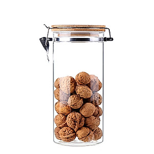 KKC HOME ACCENTS Clear Borosilicate Glass Food Storage Canister with Airtight Hinged Lids,Sealed Glass Container for Nuts,Flour,Sugar,Coffee Beans,Corn Flakes,50 Fluid Ounces