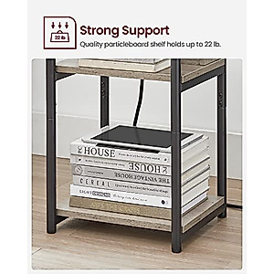 VASAGLE Side Table with Charging Station, 3-Tier End Table with USB Ports and Outlets, Nightstand for Living Room, Bedroom, 11.8 x 13.4 x 22.8 Inches, Plug-in Series, Greige and Black ULET373B02