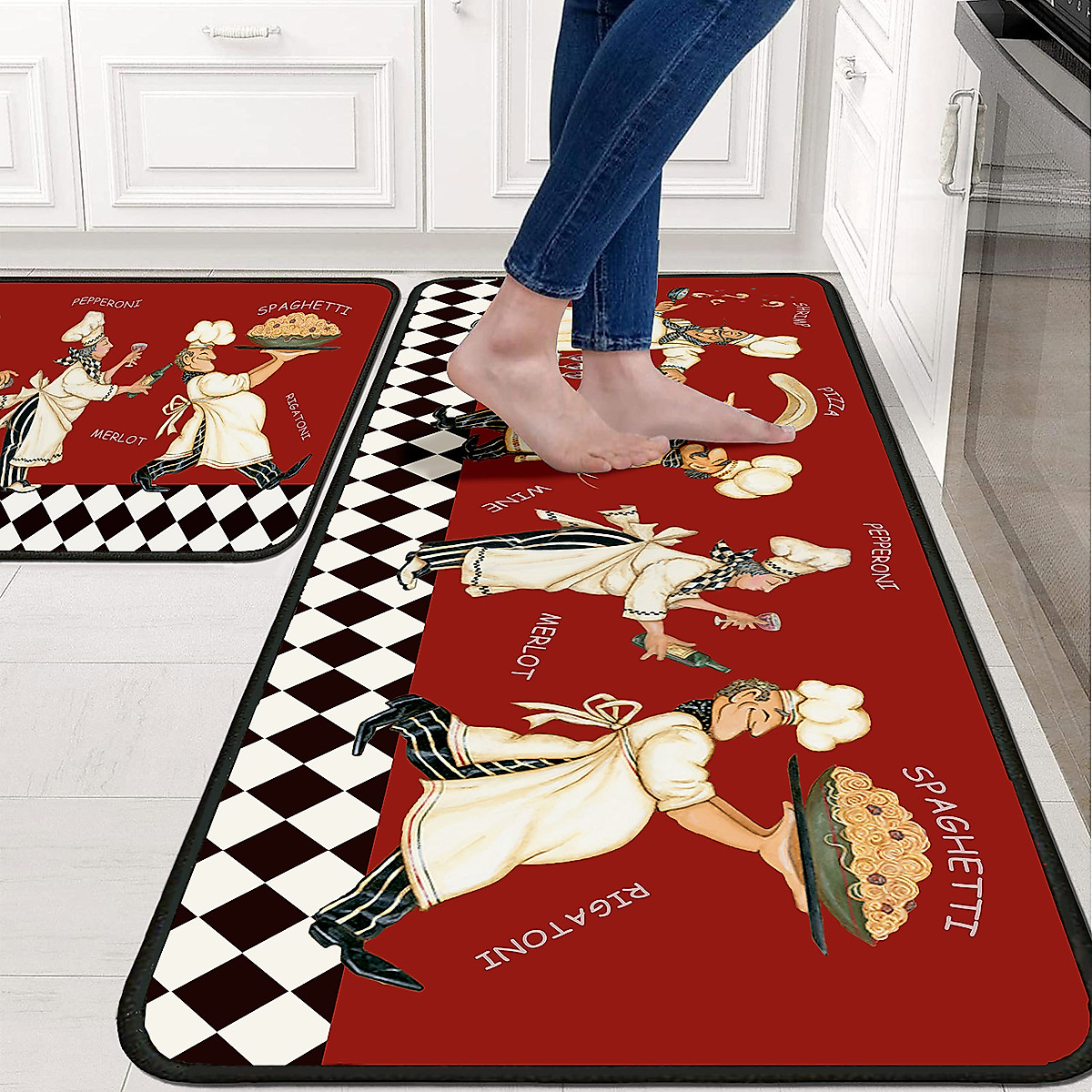 Fat Chef Rugs Kitchen Floor Mats for in Front of Sink, Fat Chef Kitchen Mats for Standing for Kitchen Decor 17"X30"+17"X47"