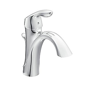 Moen Eva Chrome One-Handle Single Hole Bathroom Sink Faucet with Optional Deckplate and Available Vessel Sink Extension Kit, 6400, 0.375